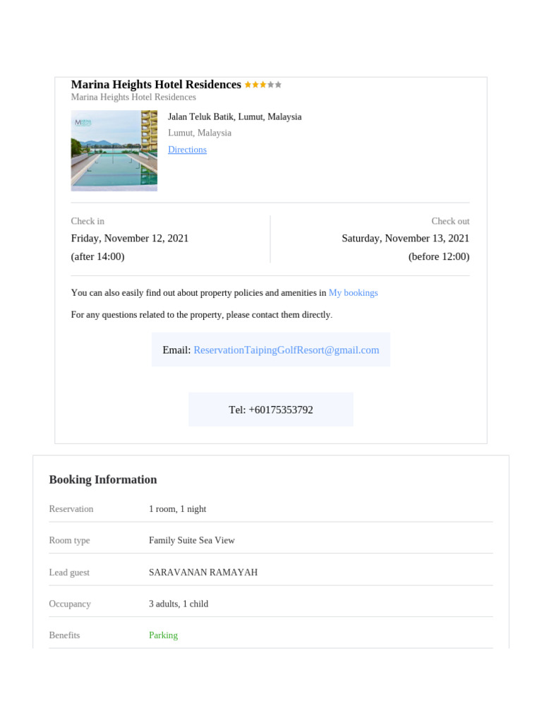 Marina Heights Hotel Booking Details | PDF | Credit Card | Payments