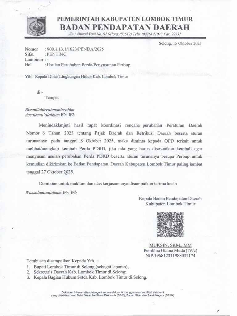 Usulan Perubahan Perda Penyusunan Perbup | PDF