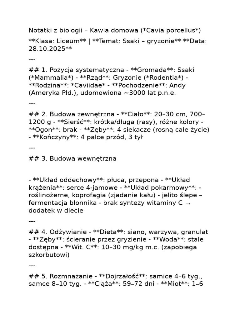 Kawie Domowe – Notatki z Biologii | PDF