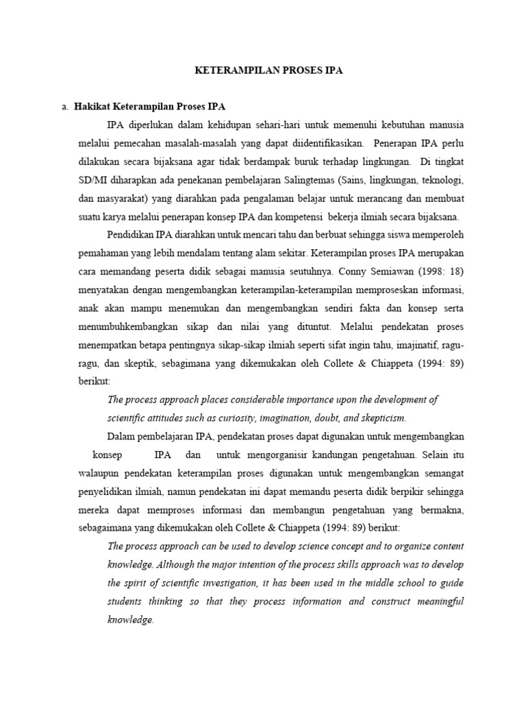 Keterampilan Proses IPA di Sekolah Dasar | PDF