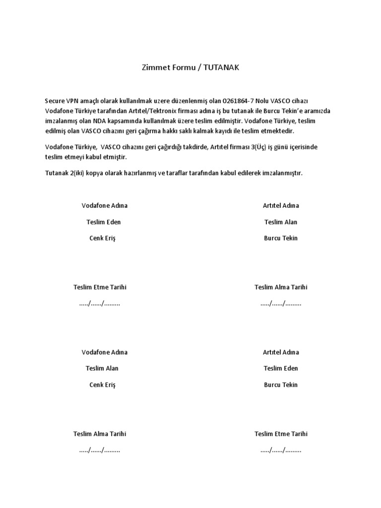 Zimmet Formu | PDF