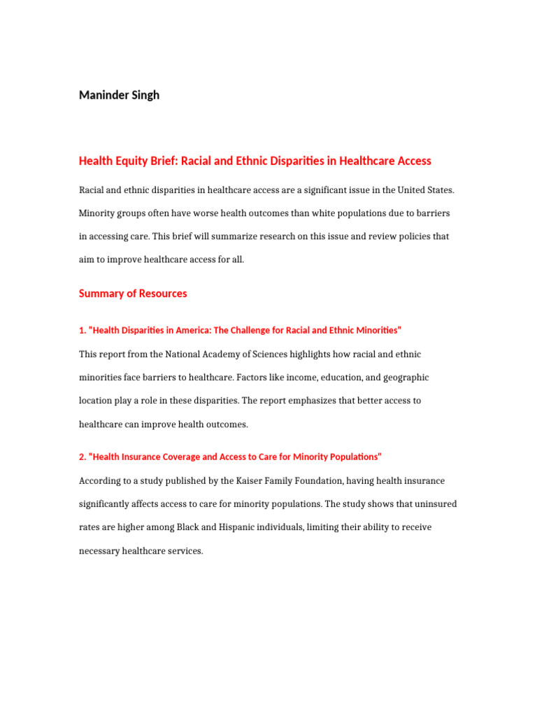 Health Equity Brief Racial Ethnic Disparities | PDF | Health Equity ...