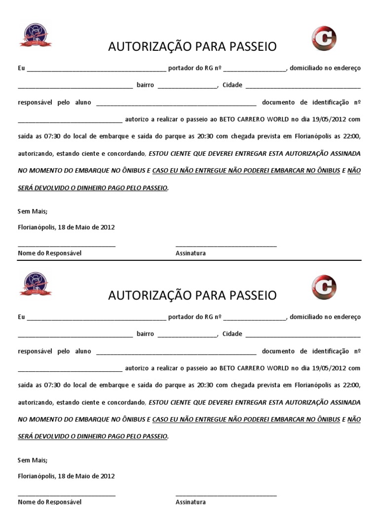 Autorização para Passeio | PDF
