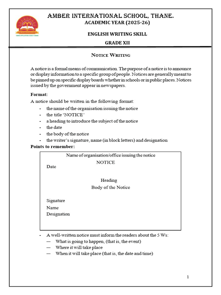Notice-Writing Grade XII | PDF