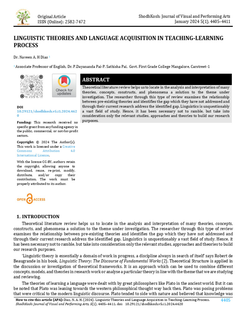 Linguistic Theories and Language Acquisition in Te | PDF ...