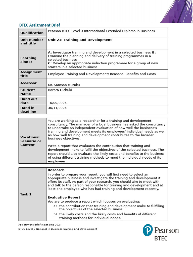 Unit 21 Training and Development Barbra FF | PDF | Employee Retention | Leadership