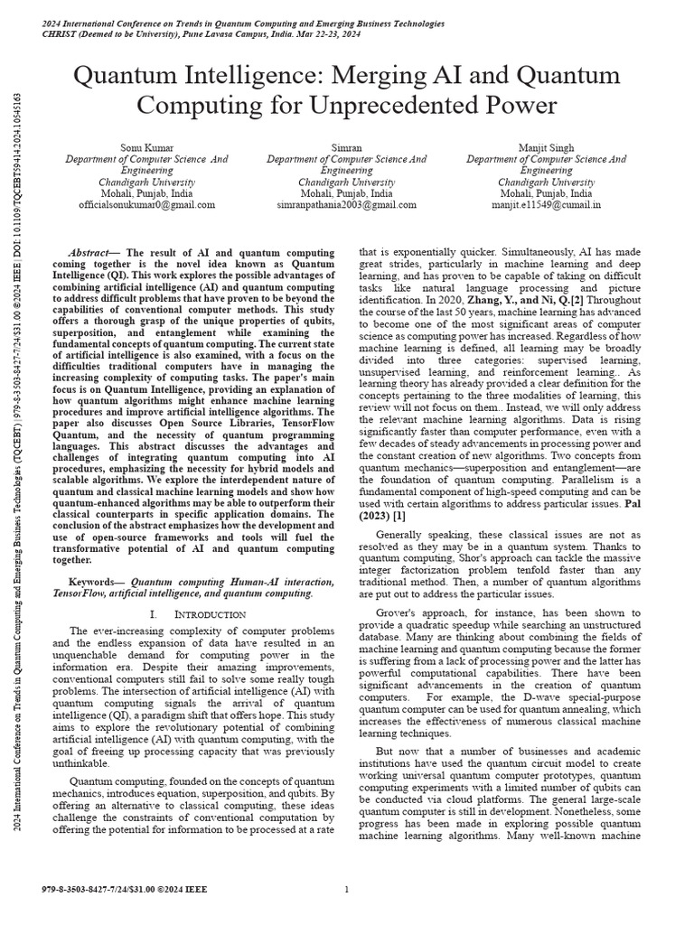 Quantum Intelligence Merging AI and Quantum Computing For Unprecedented Power | PDF | Quantum ...