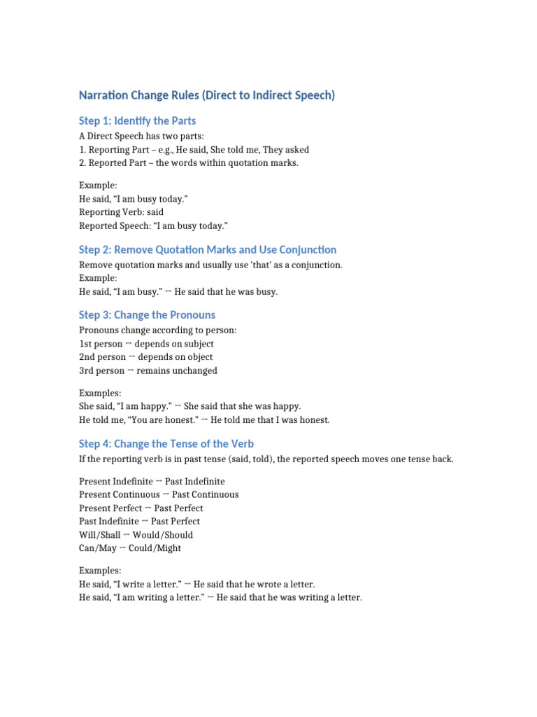Direct to Indirect Speech Rules | PDF | Semantics | Linguistic Morphology
