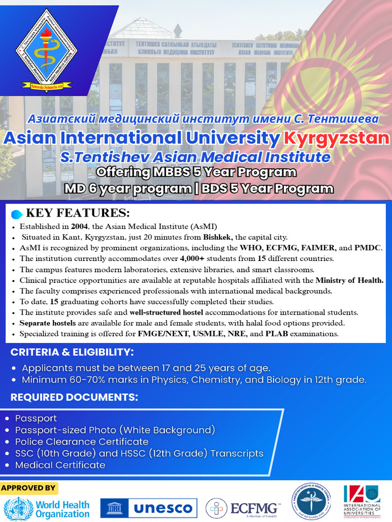 Fees Structure MBBS 5 Year Program Asian Medical Institute Kyrgyzstan | PDF | Fee | Health Care