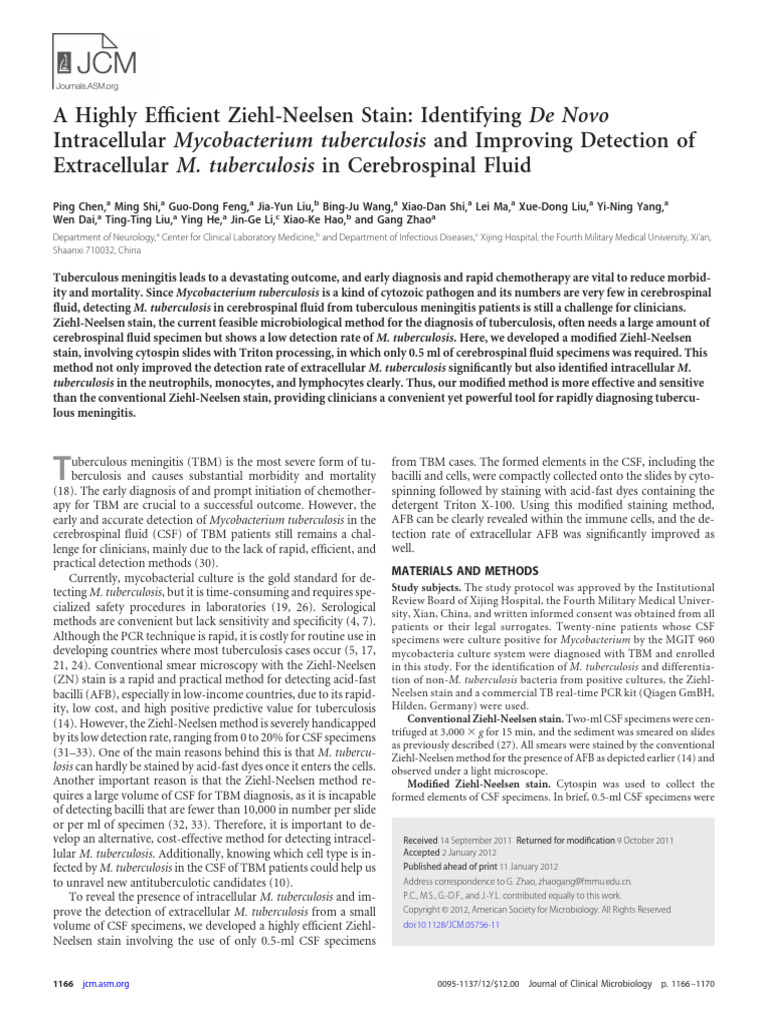 Enhanced Ziehl-Neelsen Stain for TB Detection | PDF | Staining ...