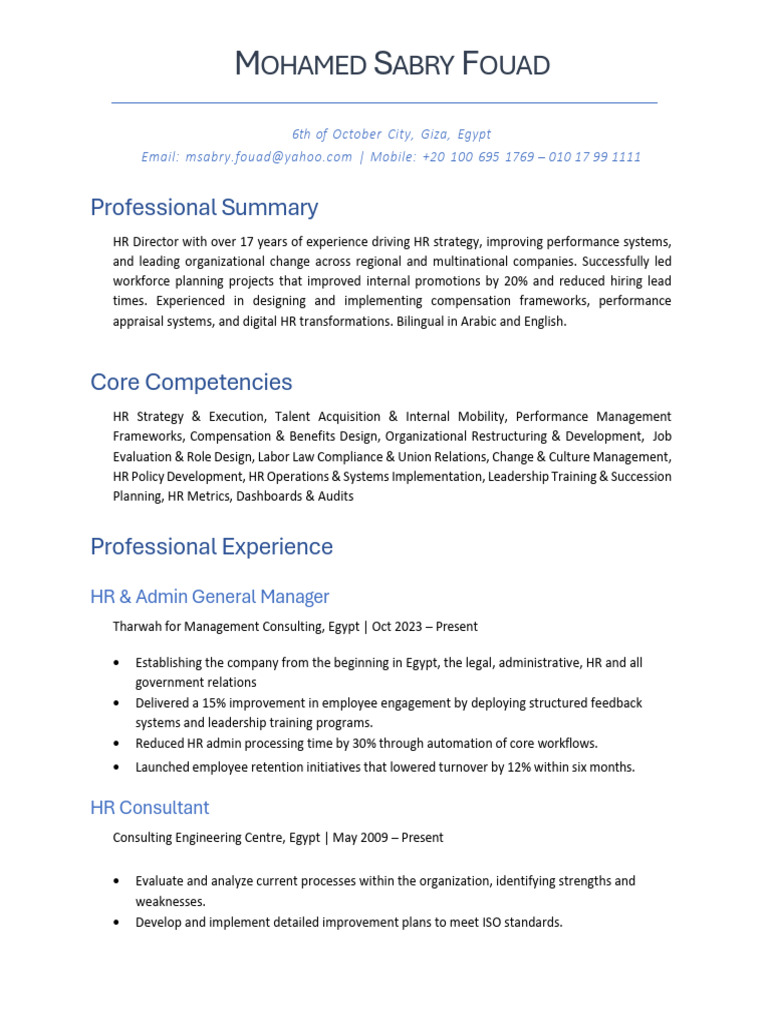 HR Director with 17 Years Experience | PDF | Human Resource Management ...