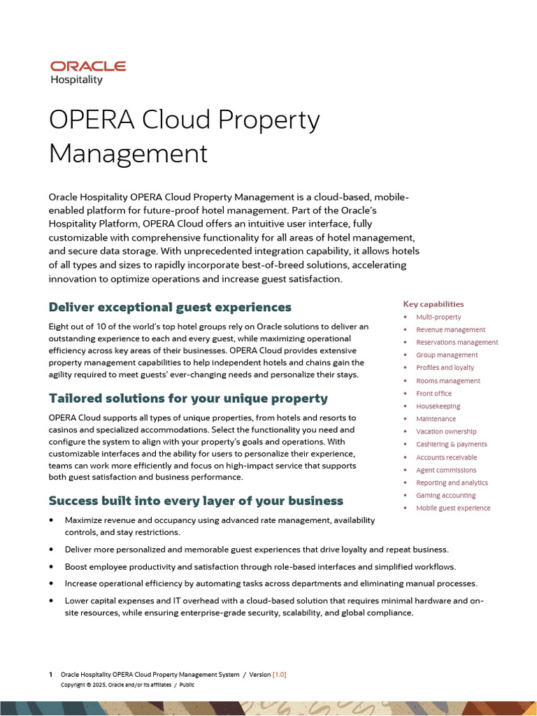 Hosp Opera Cloud Property Manage Ds | PDF | Cloud Computing | Business