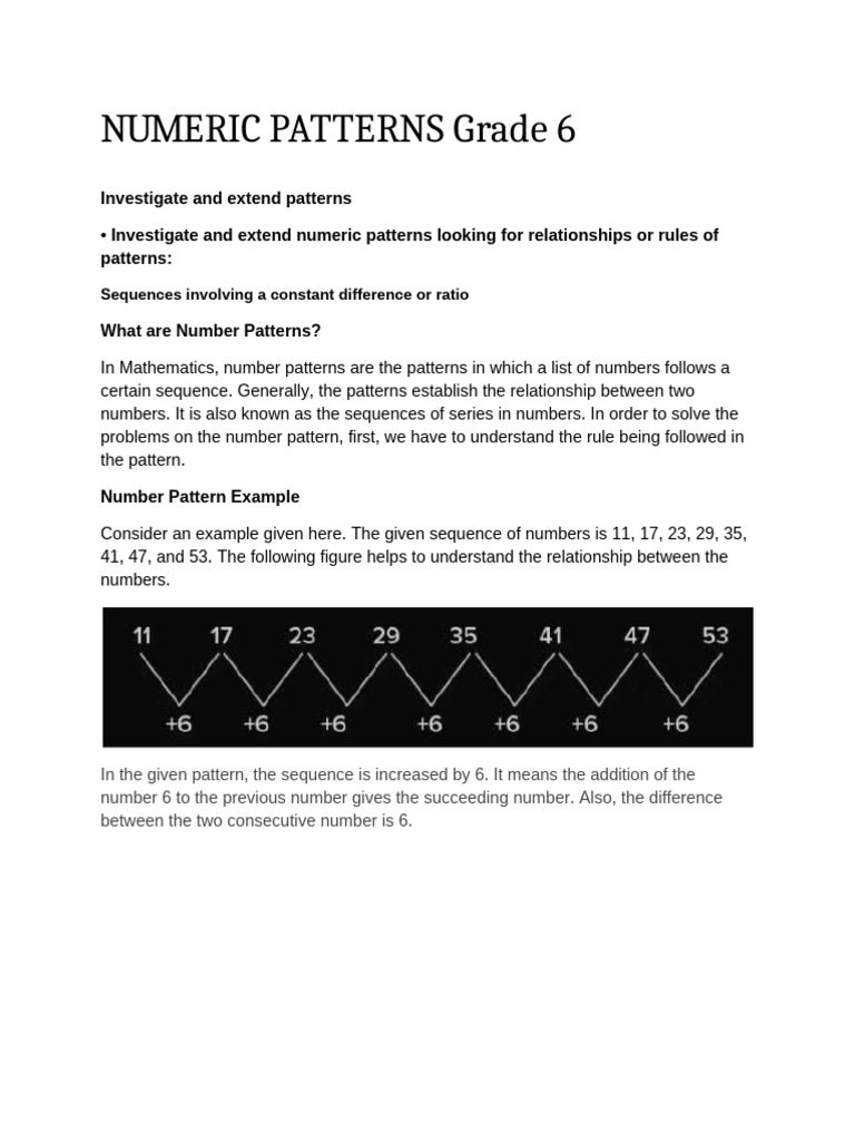 Grade 6 Numeric Patterns Guide | PDF | Numbers | Mathematics