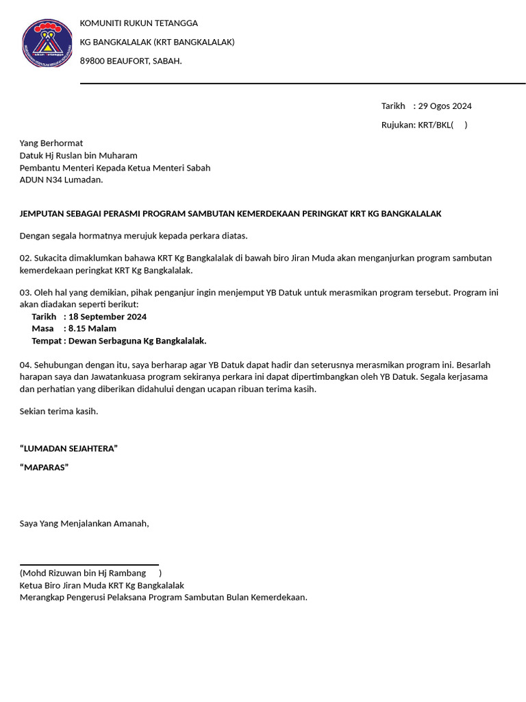 Surat Jemputan Perasmi | PDF