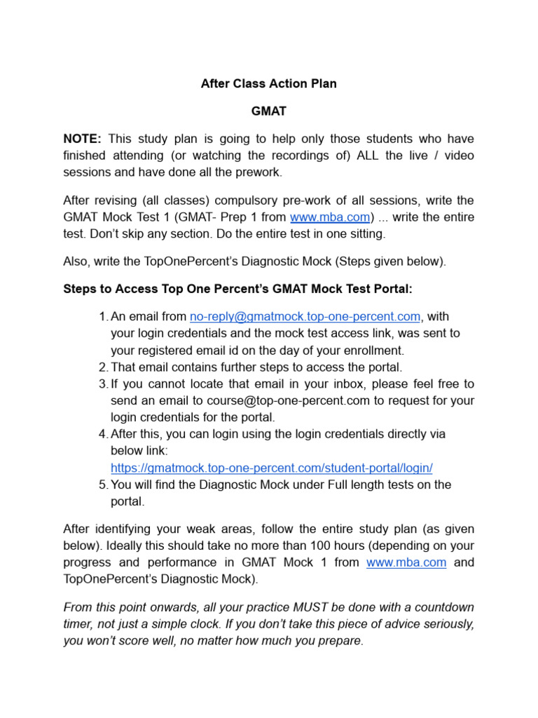 After Class Action Plan | PDF | Graduate Management Admission Test