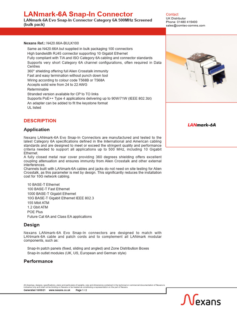 Nexans LANmark-6A Evo Connector | PDF | Computer Networking | Physical ...