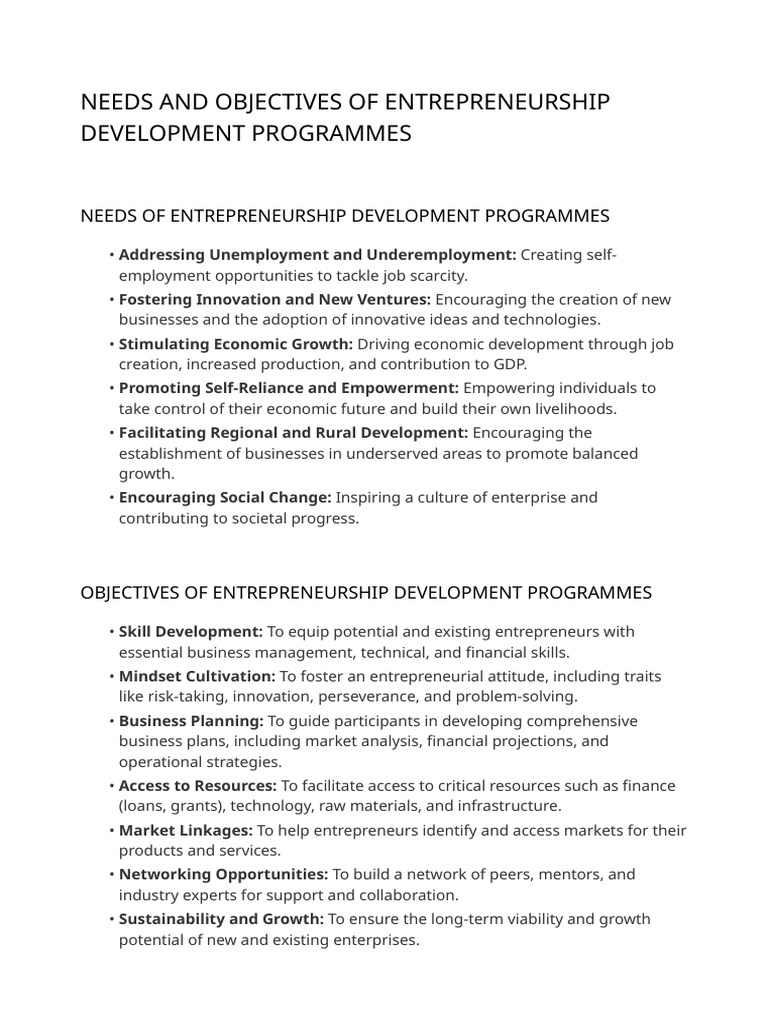 Entrepreneurship Development Objectives | PDF
