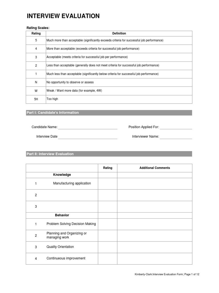Interview Evaluation: Rating Scales | PDF | Performance Appraisal ...