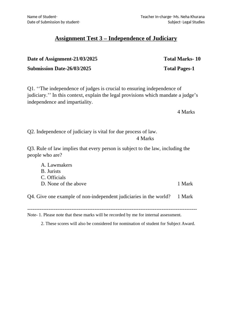 Legal Studies Assignment on Judiciary Independence | PDF