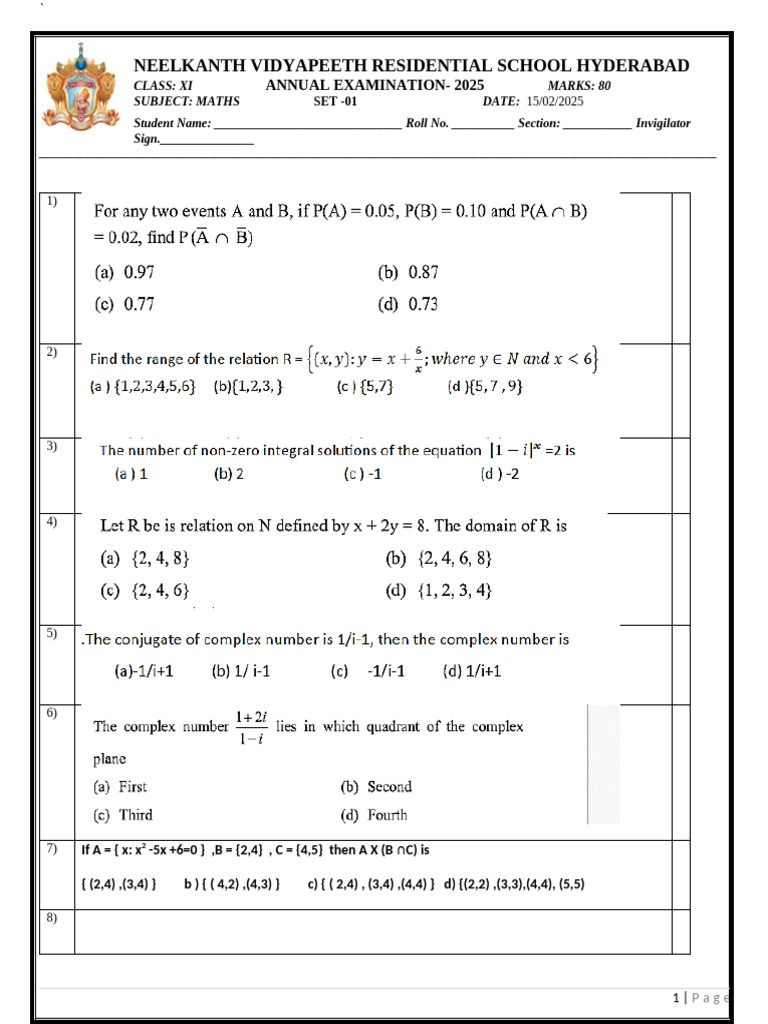Maths Annual Exam Paper Class XI 2025 | PDF | Differential Geometry ...