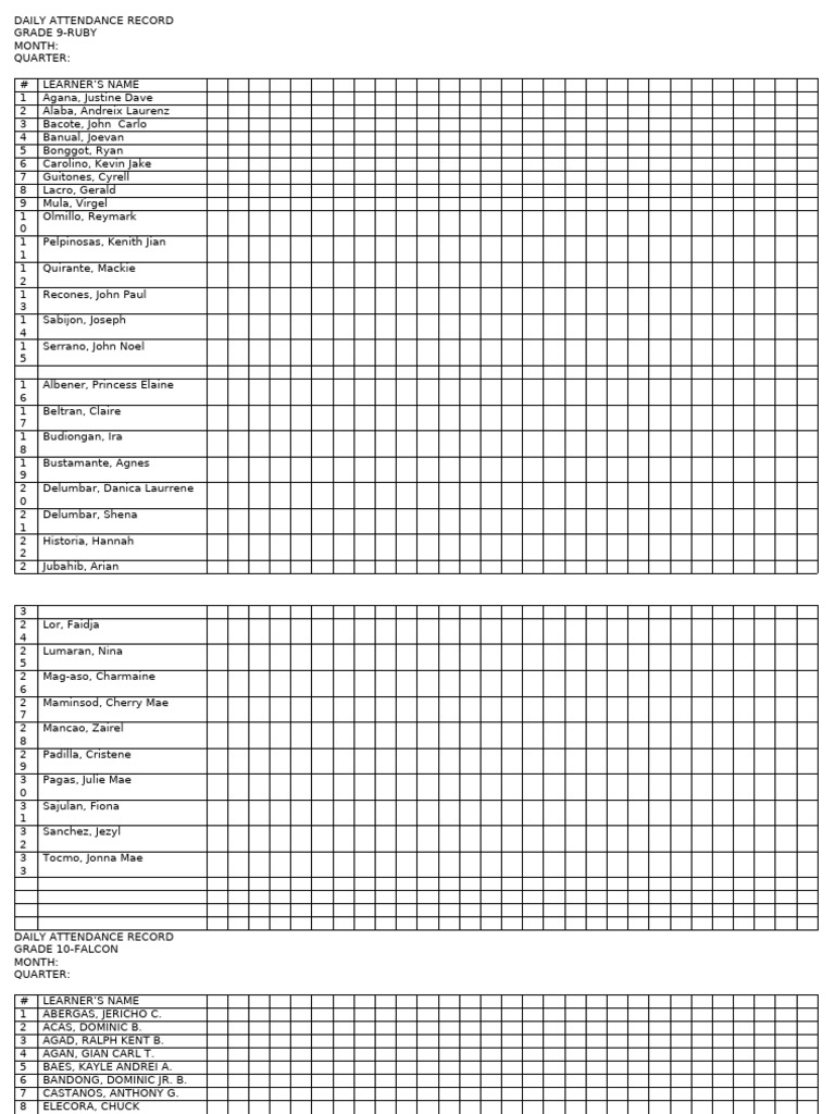 Daily Attendance Record | PDF