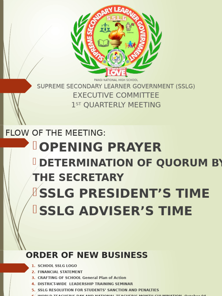SSLG 1st Quarterly Meeting Agenda | PDF