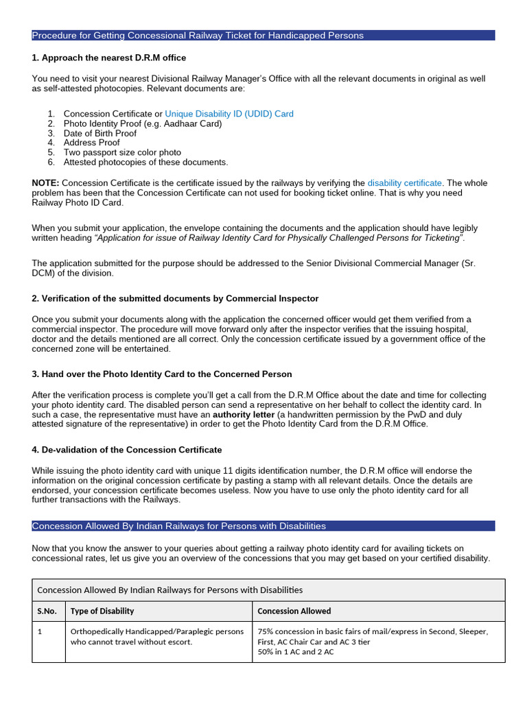 Procedure For Getting Concessional Railway Ticket For Handicapped ...