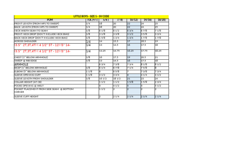 SV Code Measurement Chart | PDF