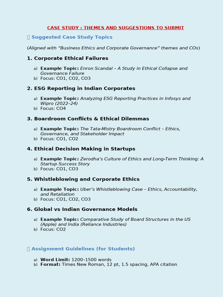 Case Study - Themes and Suggestions To Submit | PDF
