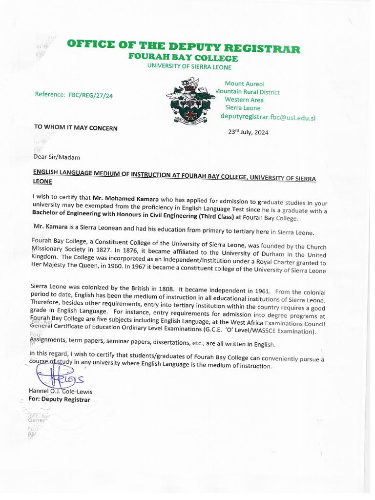 Medium of English Language Proficiency Letter | PDF