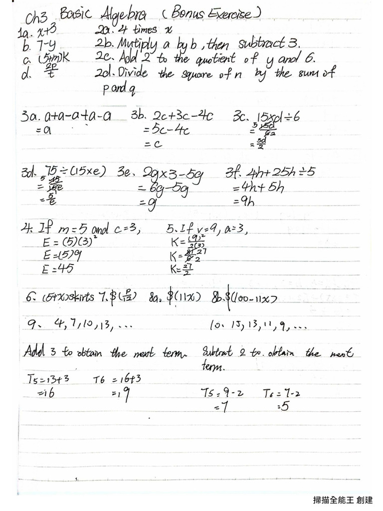 CH3 (Basic Algebra) Bonus Ex. | PDF