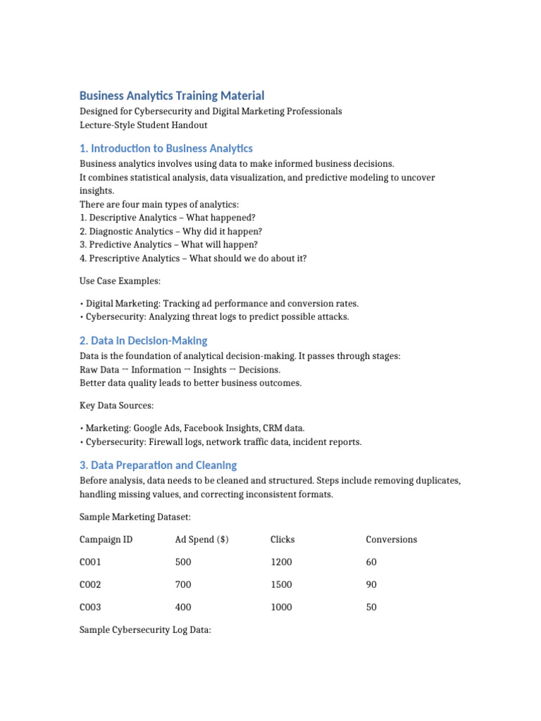 Business Analytics Training Material | PDF | Analytics | Data Analysis