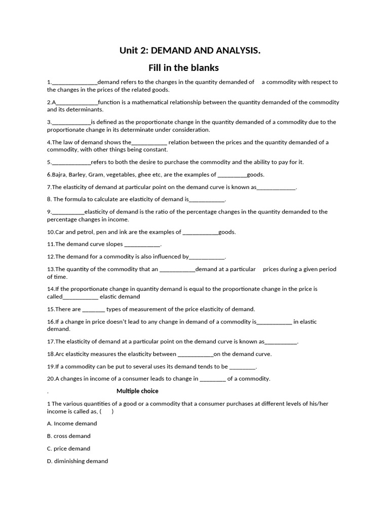 Business Economics Unit 2 | PDF | Demand | Price Elasticity Of Demand