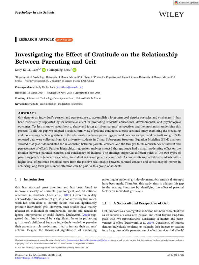 Gratitude's Role in Parenting and Grit | PDF | Structural Equation ...