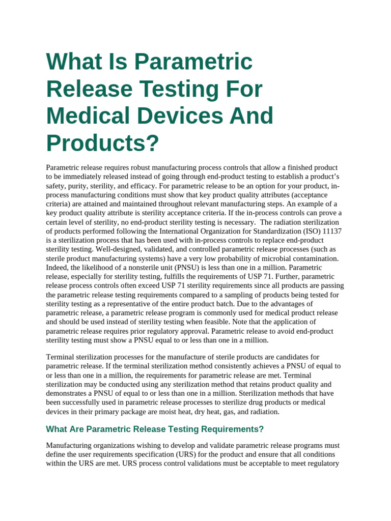 Understanding Parametric Release Testing | PDF | Sterilization ...