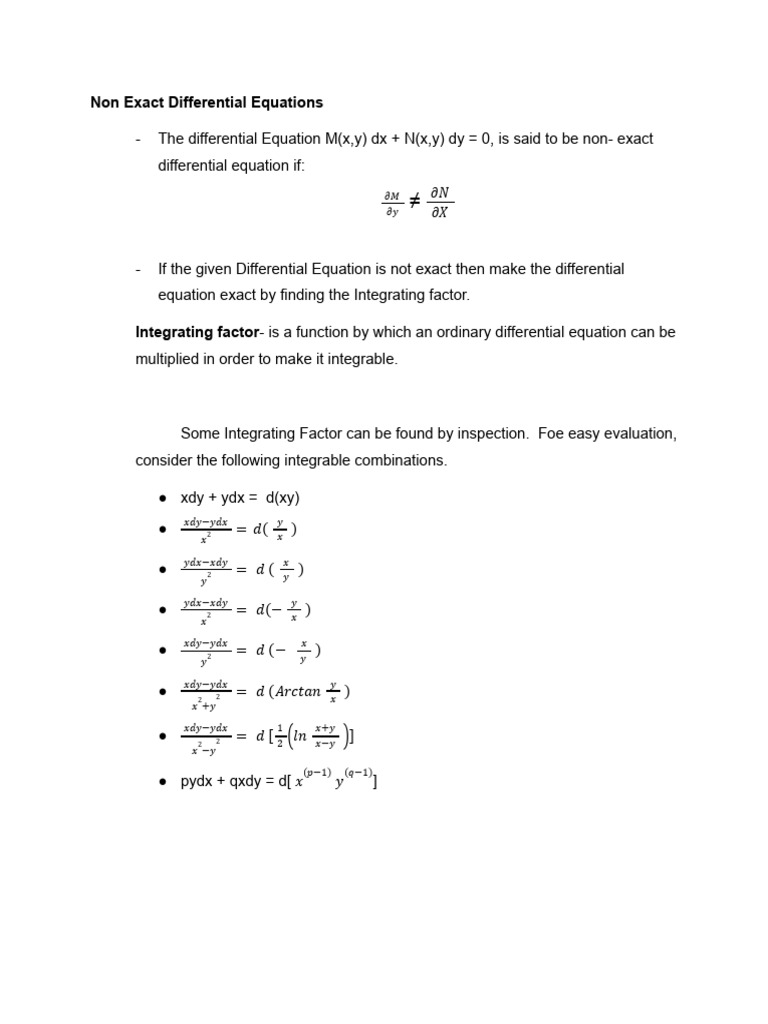 Non Exact Differential Equations | PDF | Mathematical Objects | Calculus