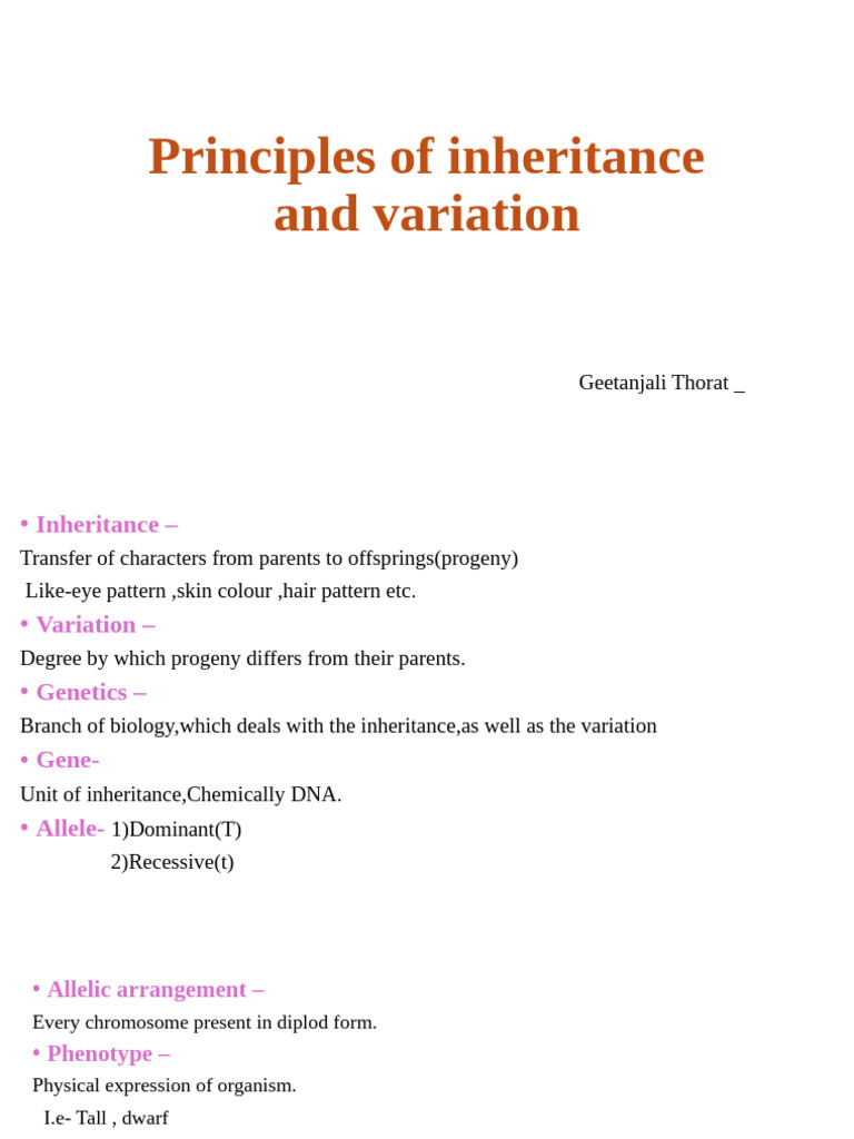 Inheritance and Variations Geetanjali IMP | PDF | Dominance (Genetics ...