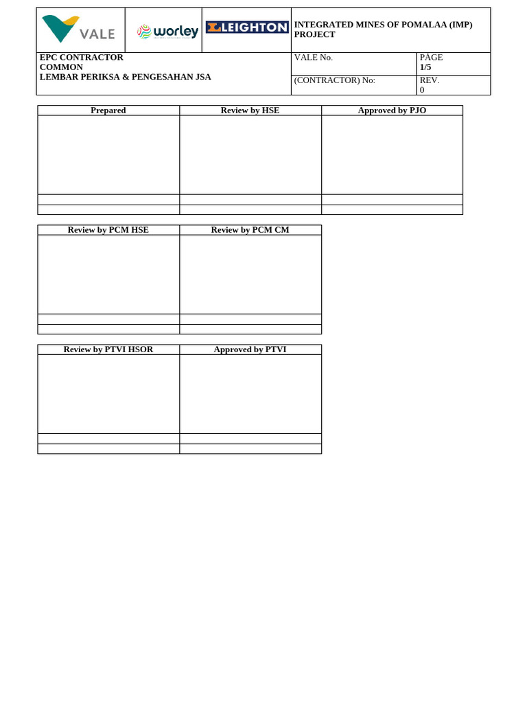 JSA-Form Templete + Cover (Training) | PDF