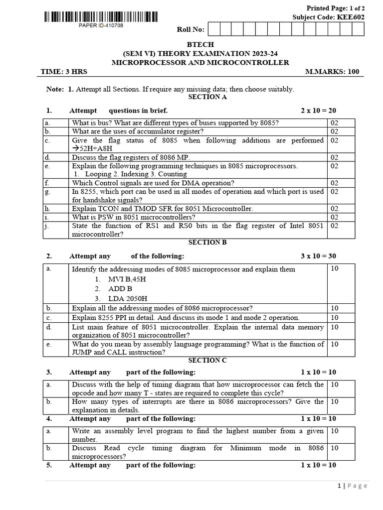 Bee602 Microprocessor and Microcontroller | PDF | Integrated Circuit ...
