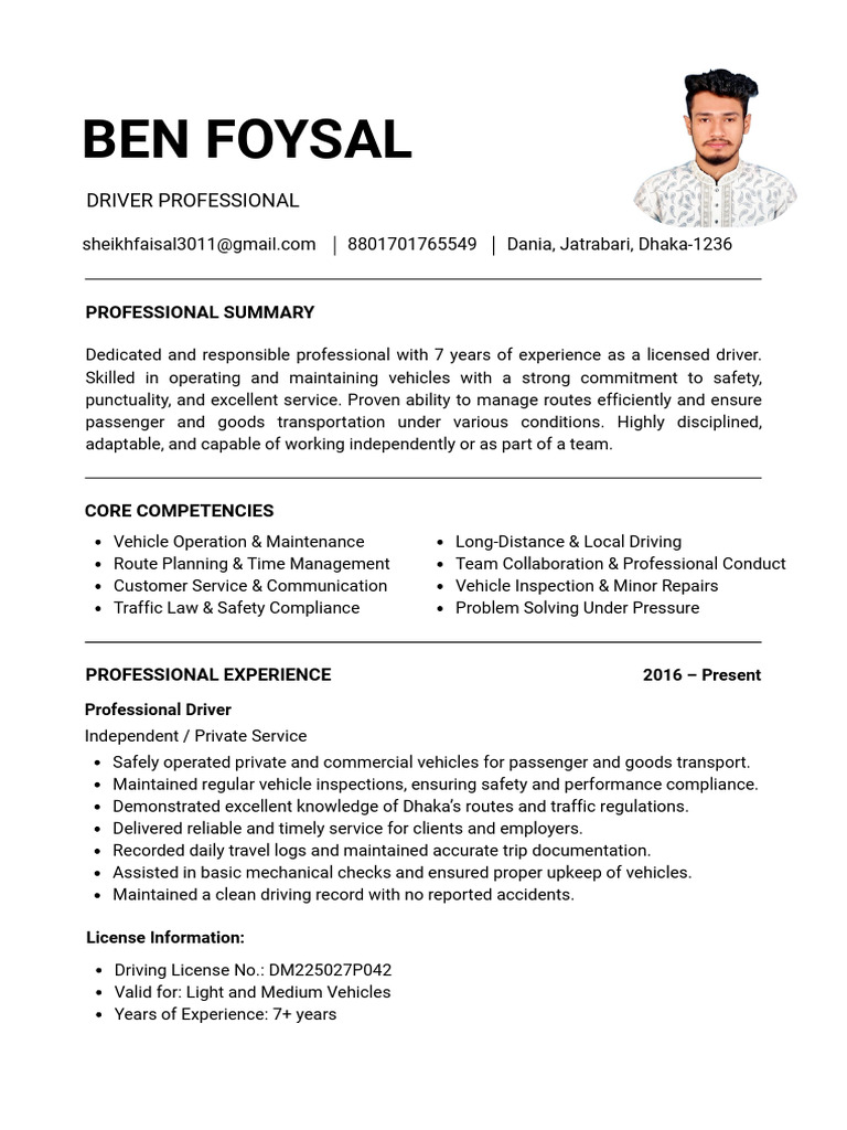 Updated Resume of Ben Foysal | PDF | Driving | Safety