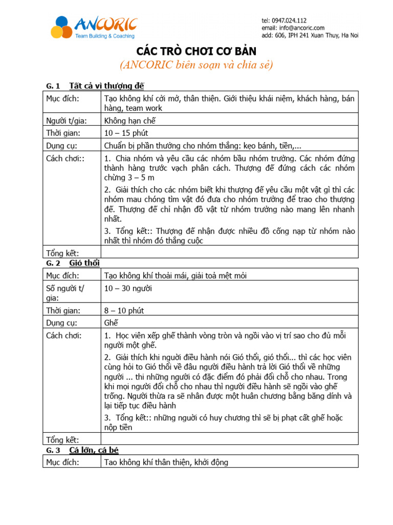 Cac Tro Choi Co Ban | PDF