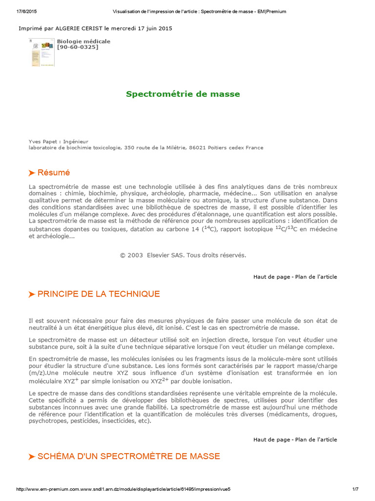 Introduction à la spectrométrie de masse | PDF | Spectrométrie de masse ...