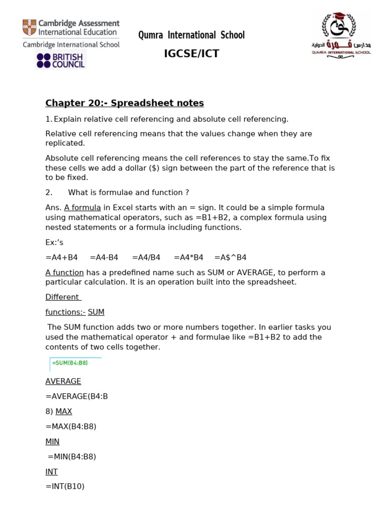 Excel Spreadsheet Functions Guide | PDF | Spreadsheet | Computer ...