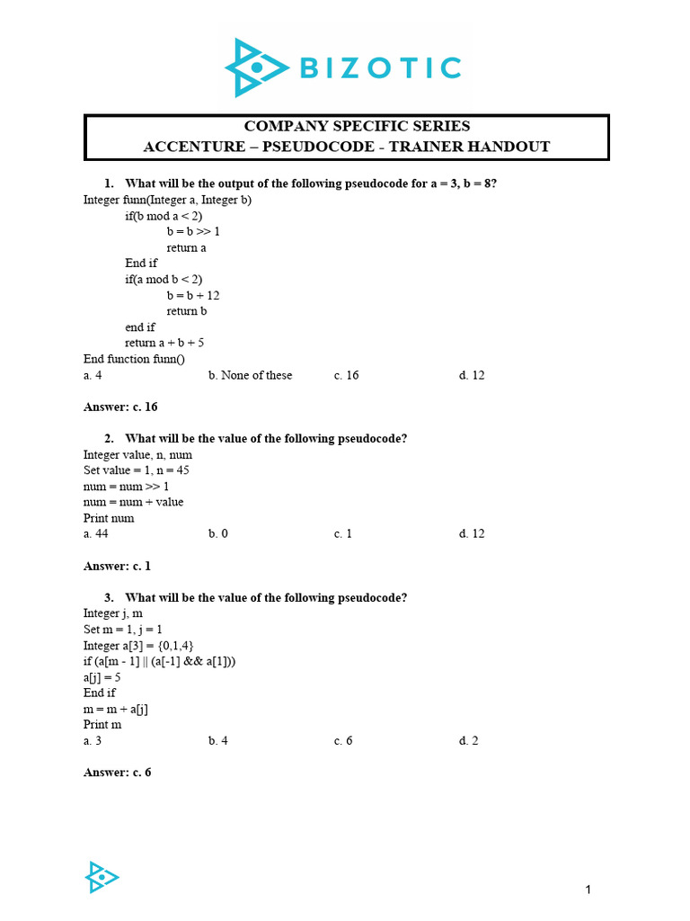 Accenture 2024 Pseudocode Trainer Handout | PDF | Boolean Data Type | Computer Programming