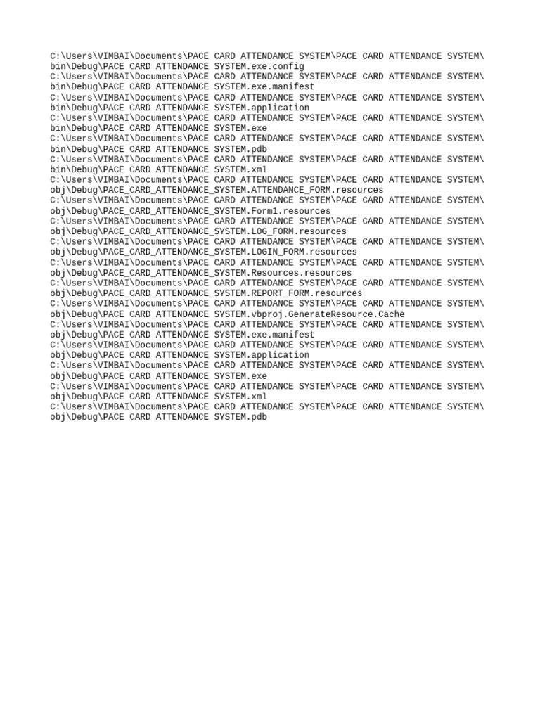 Pace Card Attendance System - Vbproj.filelistabsolute | PDF