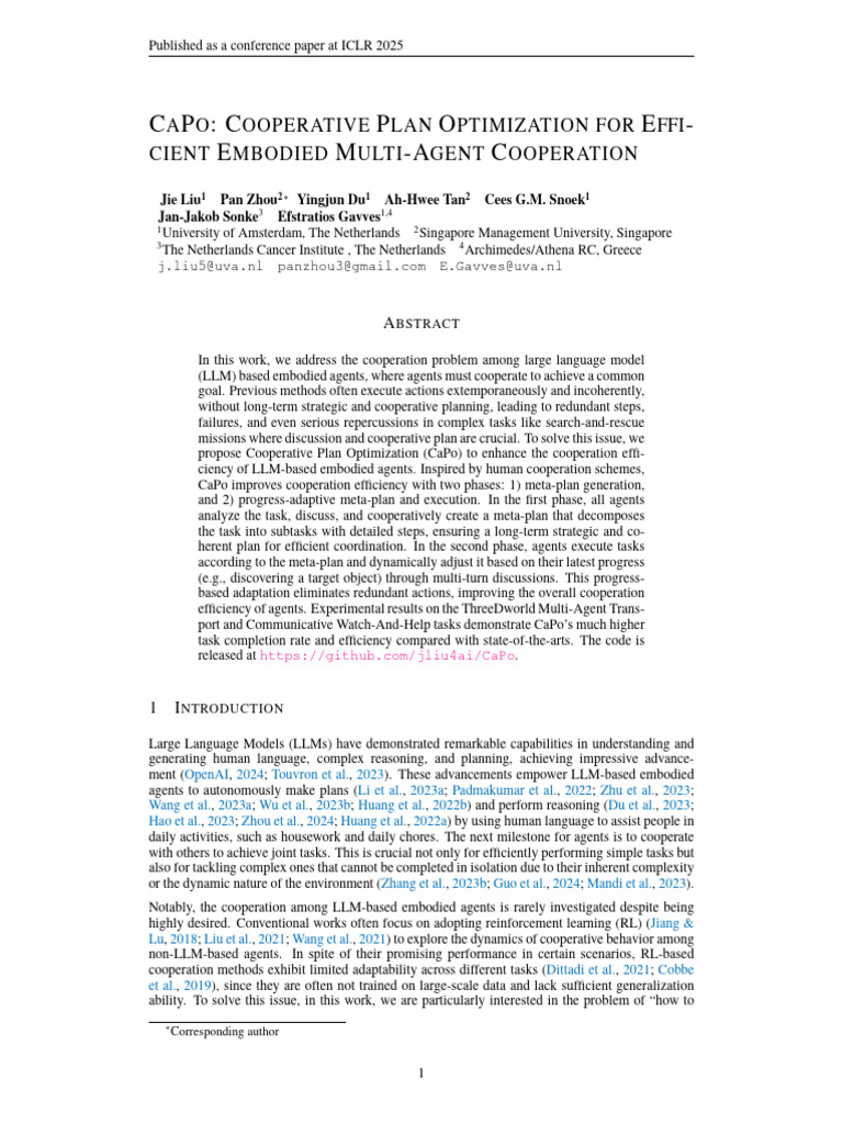CaPo - Cooperative Plan Optimization For Efficient Embodied Multi-Agent Cooperation | PDF ...