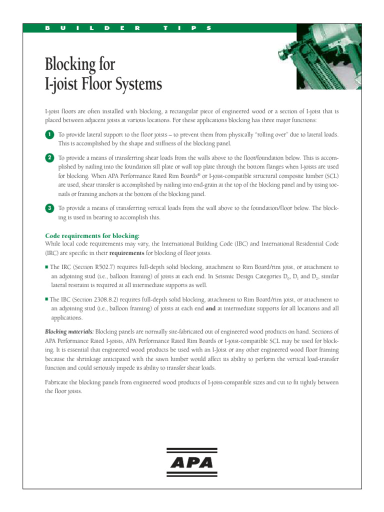 I-Joist Blocking Installation Guide | PDF | Framing (Construction ...