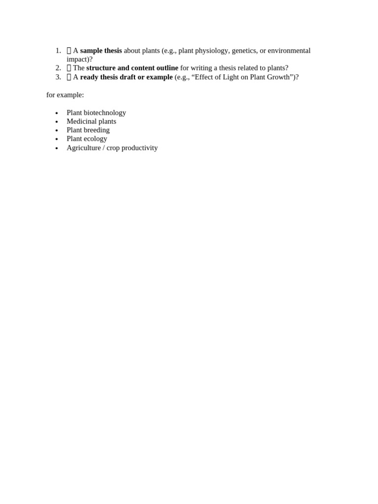 Plant Thesis Topics and Structure Guide | PDF