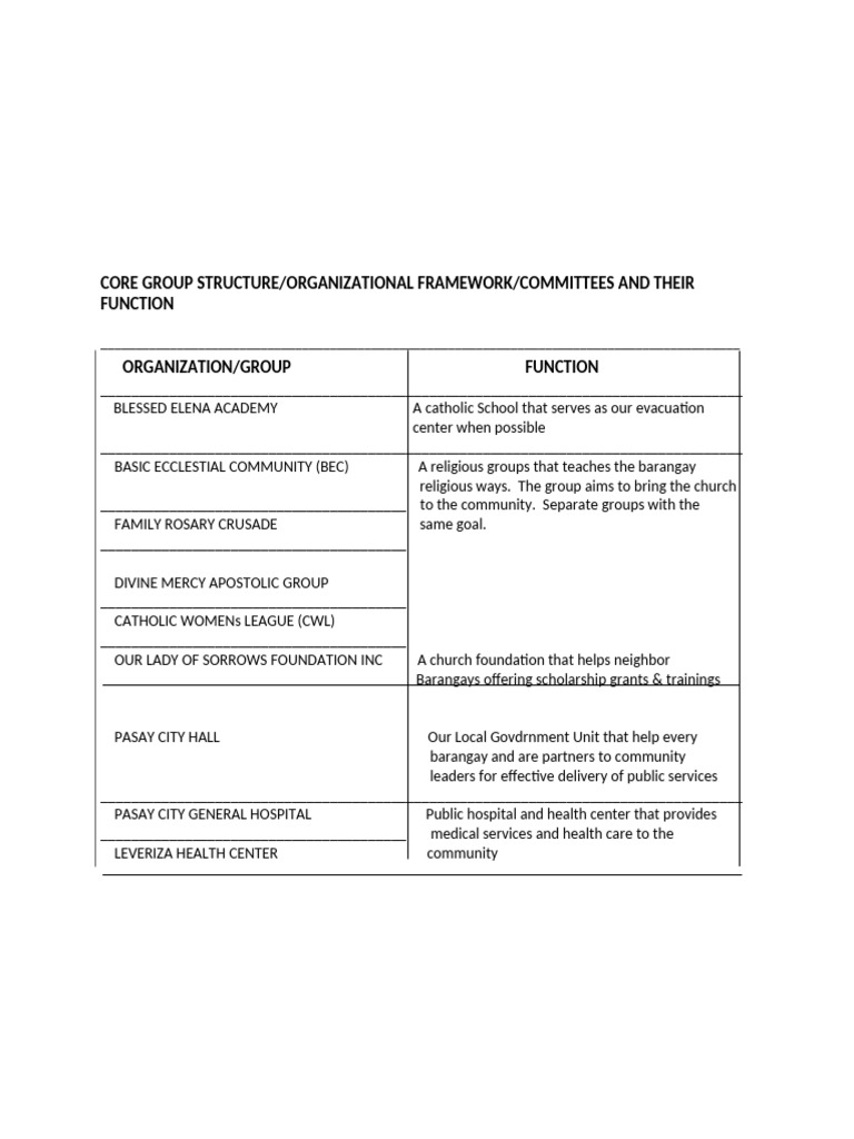 Core Group Structure and Functions | PDF