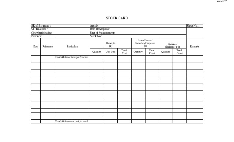 Barangay Stock Card Template | PDF